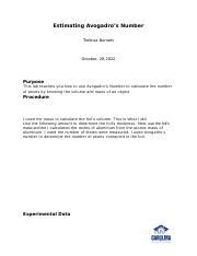 Chemistry M Lab Estimating Avogadros Number Lab Report Dys Docx Estimating Avogadro S Number