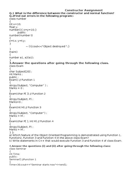 Constructor Assignment C Pdf Constructor Object Oriented Programming Programming