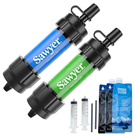 Sawyer Water Filtration System Sp2101 Mini 2 Pack Blue Green