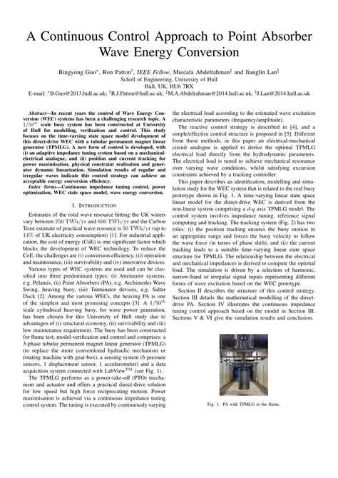 PDF A Continuous Control Approach To Point Absorber Wave Energy Conversion