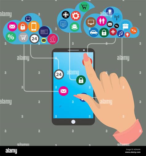 Mobile Apphuman Hand Touching Screen Of Smart Phone Vector