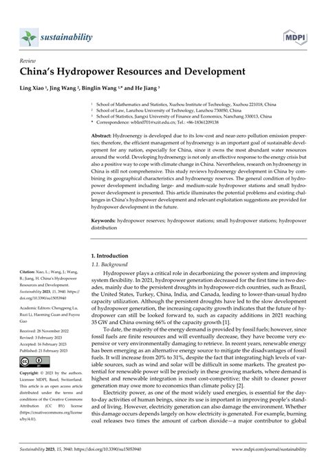 Pdf Chinas Hydropower Resources And Development
