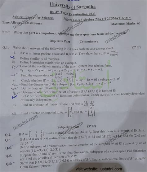 Linear Algebra Bscs 2023 Uos Ustadni