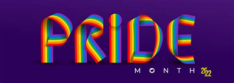 자존심 손 그리기 레터링 비문 Lgbt 플래그 색상이있는 프라이드 2022 텍스트 리본이 늘어선 다채로운 텍스트 벡터 일러스트 레이 션 디자인 보라색 배경에 고립되어
