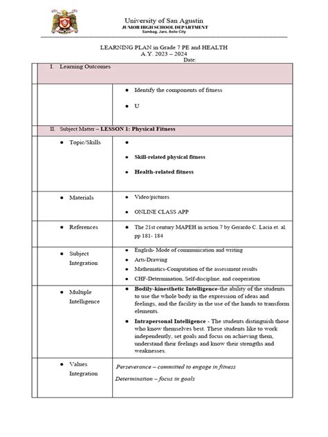 Sample Learning Plan Pdf Behavior Modification Learning