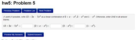 Solved Hw5 Problem 5 Previous Problem Problem List Next