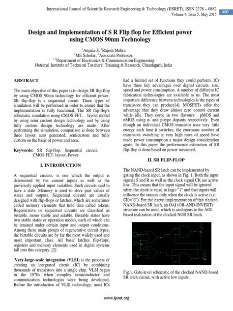 Design And Implementation Of S R Flip Flop For Efficient Power Using Cmos 90nm Technology Pdf