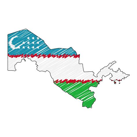우즈베키스탄 지도 손으로 그린 스케치 플래그 어린이 드로잉 낙서 지도 Infographic에 대 한 국가 지도 프리미엄 벡터