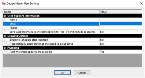 User Options Design Master Software Docs