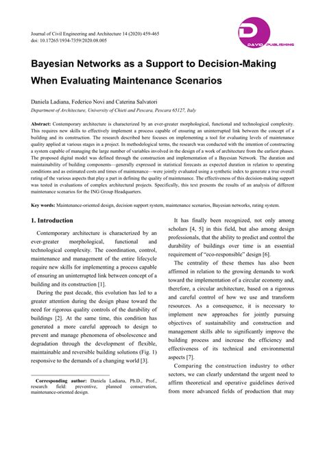 Pdf Bayesian Networks As A Support To Decision Making When Evaluating Maintenance Scenarios