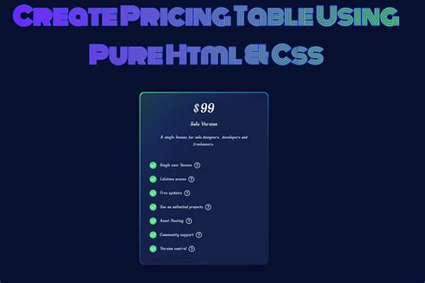 Create Pricing Table Using Pure Html Css