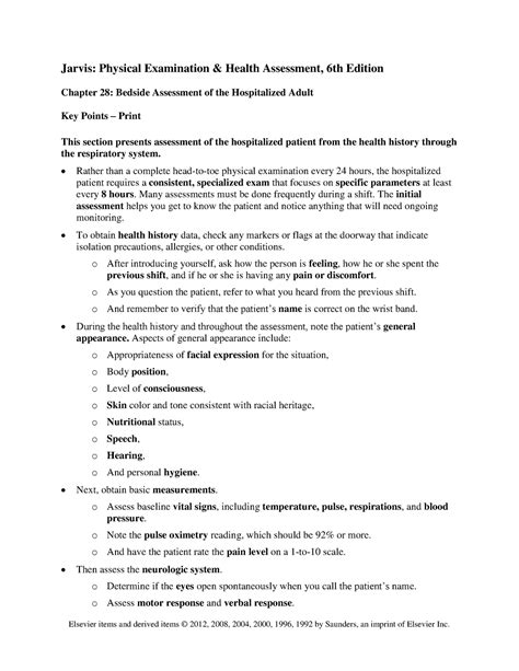 Skills Checklist Bedside Assessment Skills Skills Jarvis Physical