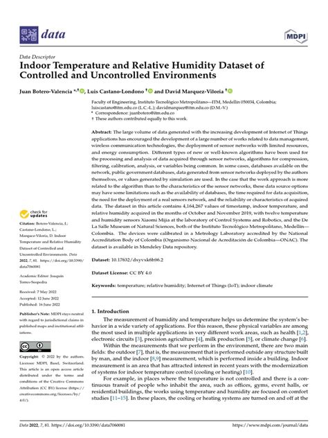 Indoor Temperature And Relative Humidity Dataset O Pdf Wireless