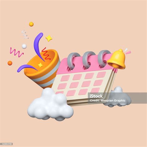 3d 캘린더 회의 알림 플래너 및 벨 알림 클리핑 패스가 있는 사실적인 요소 3d 렌더링 3차원 형태에 대한 스톡 사진 및 기타