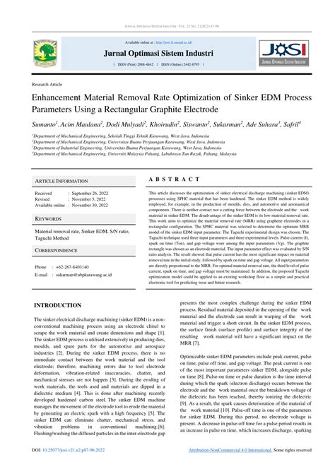 Pdf Enhancement Material Removal Rate Optimization Of Sinker Edm