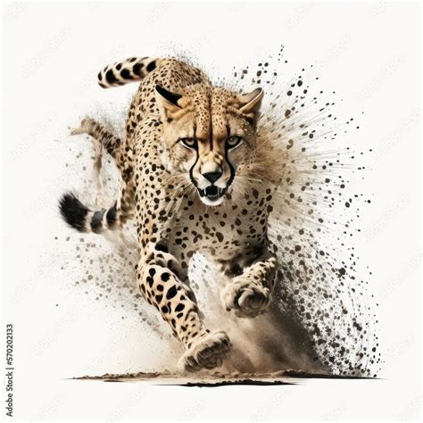 Cheetah Attackingrunng Jumpingaction Posetattoo White Background