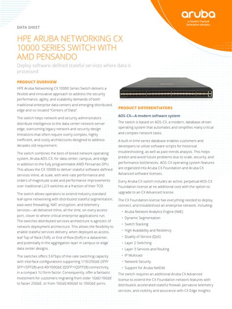 Aruba Cx 10000 Series Datasheet Pdf Computer Network Ip Address