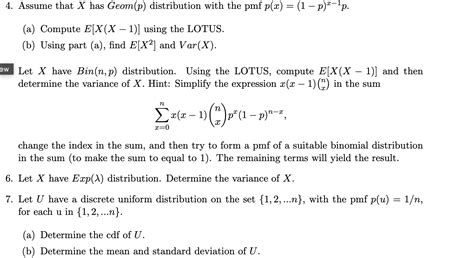 Solved 4. Assume that X has Geom(p) distribution with the | Chegg.com