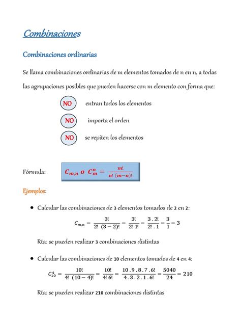 Combinatoria Combinaciones Pdf