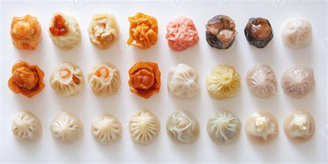Assorted Dumplings With Various Fillings On White Background 54925281