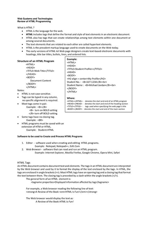 Lesson 2 HTML Aaaaaaaaaaaaa Web Systems And Technologies Review Of HTML Programming What Is