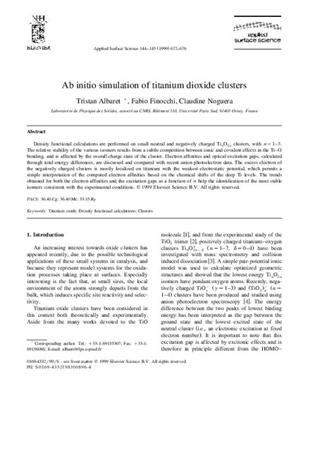Pdf Ab Initio Simulation Of Titanium Dioxide Clusters
