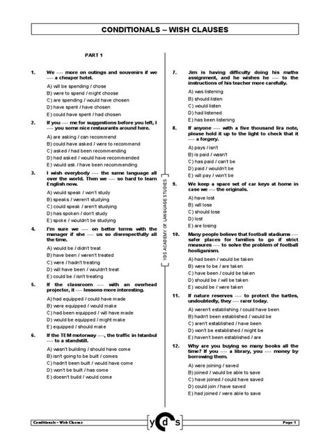 Conditionals Wish Clauses Extra Pdf