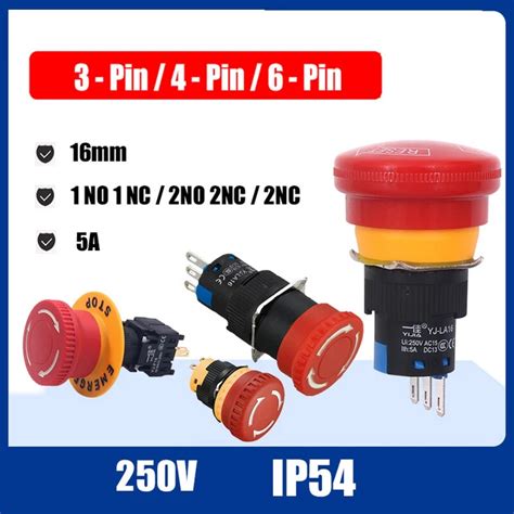 16mm Emergency Stop Push Button Switch E Stop Latching 1no 1nc 2no 2nc 2nc 560 Picclick Au