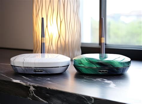 Premium AI Image Modern WiFi Router On Table Indoors Space For Text Created With Generative AI
