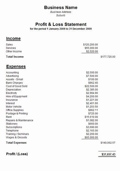 Profit And Loss Statement Example Best Of Profit And Loss Statement Template Profit And Loss