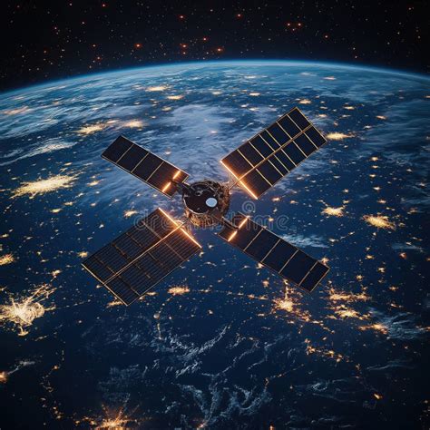 Satellite Orbits Earth Sending Digital Signals Futuristic Tech Concept Communication System