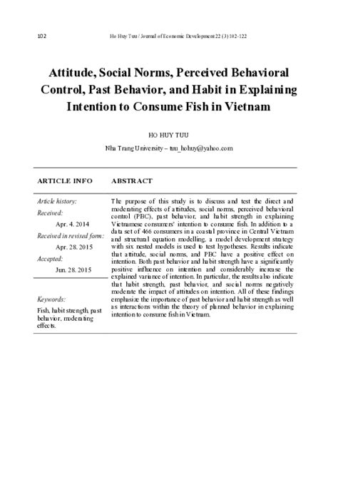 Pdf Attitude Social Norms Perceived Behavioral Control Past