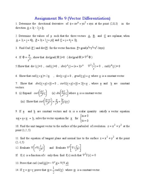 assignment no 9 vector differentiation pdf