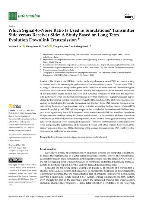 Pdf Which Signal To Noise Ratio Is Used In Simulations Transmitter Side Versus Receiver Side