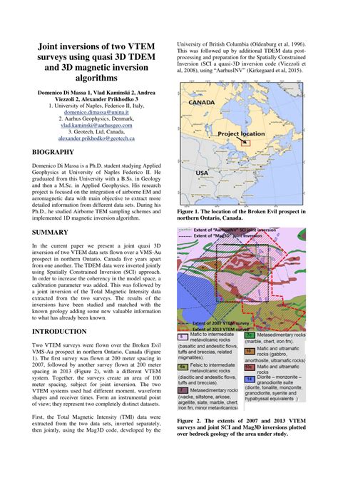 pdf joint inversion of 2 vtem surveys using quasi 3d tdem and 3d