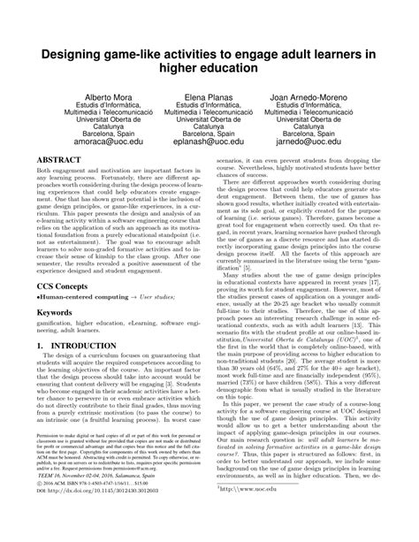 Pdf Designing Game Like Activities To Engage Adult Learners In Higher