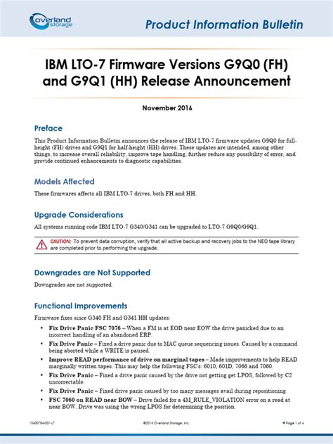 Ibm Lto 7 Firmware Versions G9q0 Fh And G9q1 Hh Release Notes Pdf Office Equipment