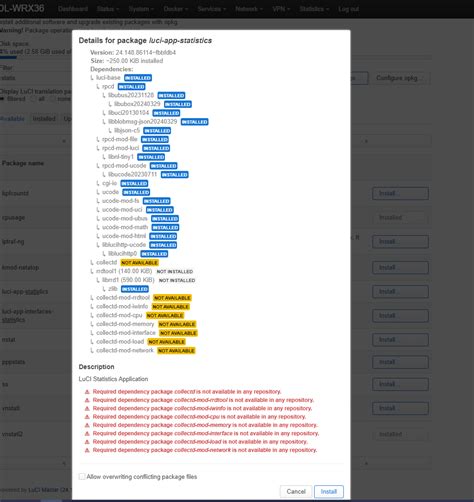 impossible package selection for luci app statistics installing