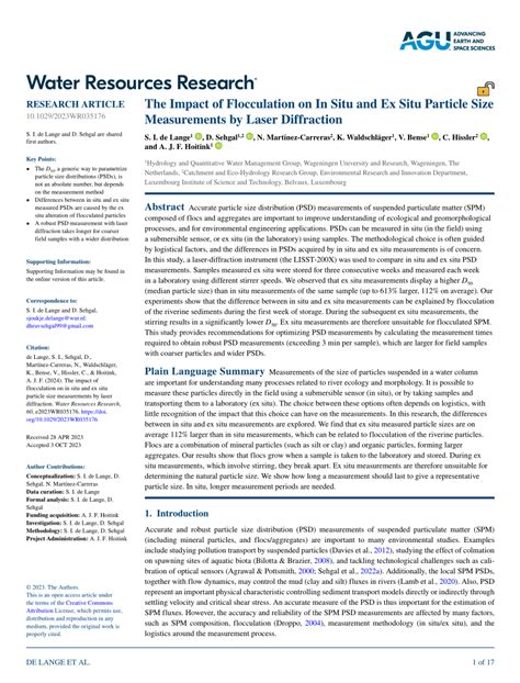 Pdf The Impact Of Flocculation On In Situ And Ex Situ Particle Size Measurements By Laser