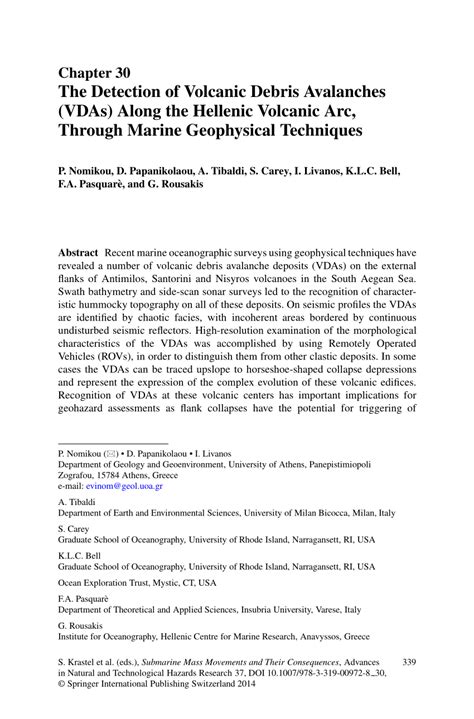 Pdf The Detection Of Volcanic Debris Avalanches Vdas Along The