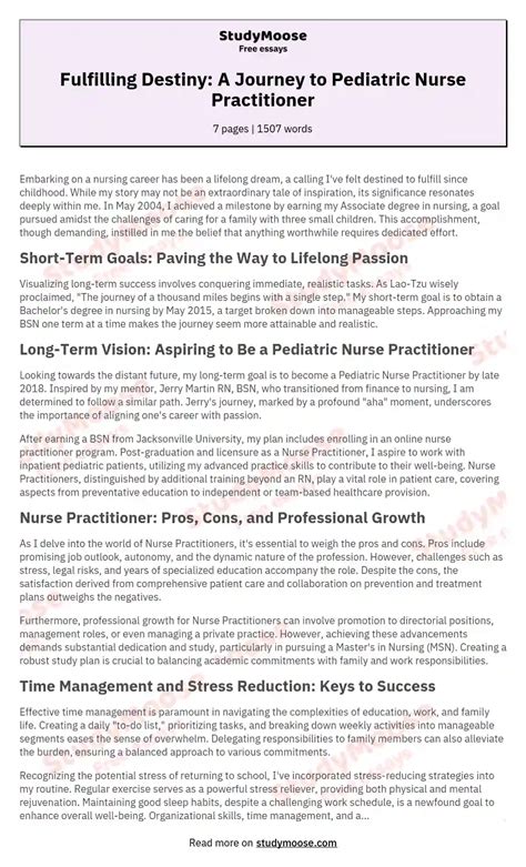 Fulfilling Destiny A Journey To Pediatric Nurse Practitioner Free