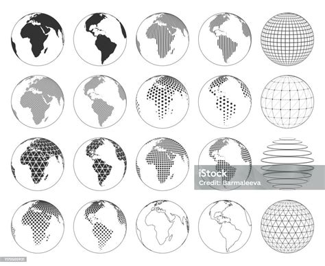 Set Of Various Threedimensional Abstract Earth Models Collection Of Globes With Different