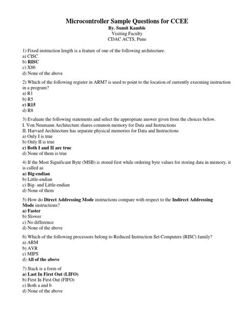 Microcontroller Sample Questions Ccee Pdf