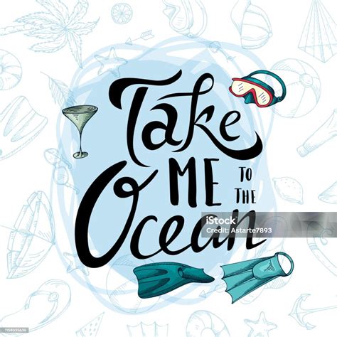 벡터 스케치 컴포지션 손으로 그린 요소와 여름 레터링 동기 부여 문자가 있는 포스터 여행 주제에 대한 스톡 벡터 아트 및 기타