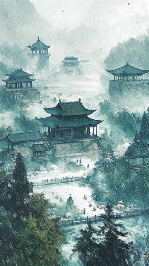 파란색과 흰색 비취 벽과 고대 건물