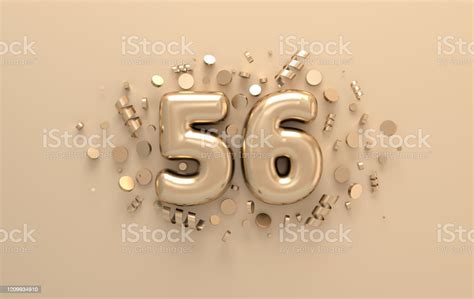축제 색종이와 나선형 리본 황금 3d 번호 56 56 개의 적대 이벤트 파티를 축하하기위한 포스터 템플릿 3d 렌더링 0명에 대한 스톡 사진 및 기타 이미지 Istock