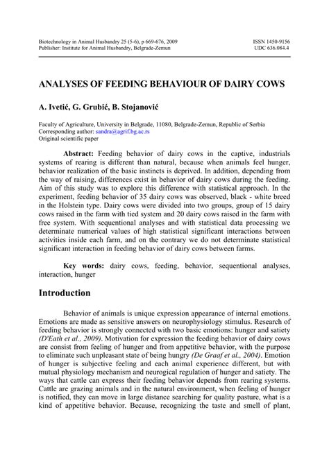 PDF Analyses Of Feeding Behavior Of Dairy Cows