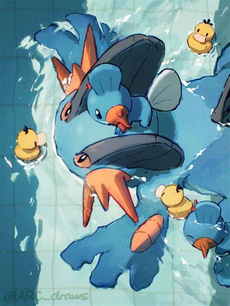 Arc Draws Mudkip Psyduck Swampert Nintendo Pokemon Highres Black Eyes Bright Pupils