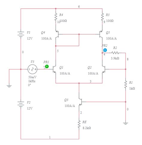 Differential Amplifier Using BJT Multisim Live
