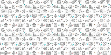 트렌디한 선형 스타일의 제품 관리를 위한 설계 템플릿 및 요소 벡터 세트 제품 관리와 관련된 선형 아이콘이 있는 원활한 패턴 벡터 0명에 대한 스톡 벡터 아트 및 기타